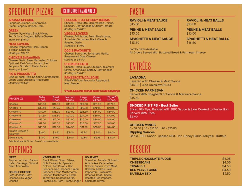 Menu – Arcata Pizzeria
